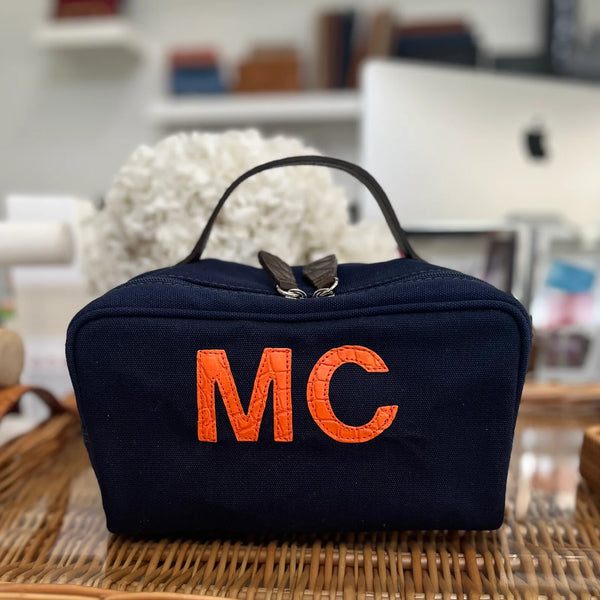 DOPP KIT - DENIM BLUE CANVAS w/ALMOND MATTE ALLIGATOR - IN STOCK NOW ...